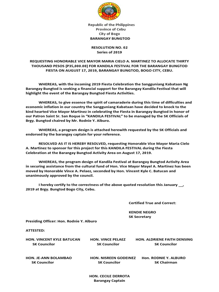 Sample Resolution For Festival | PDF | Philippines | Government