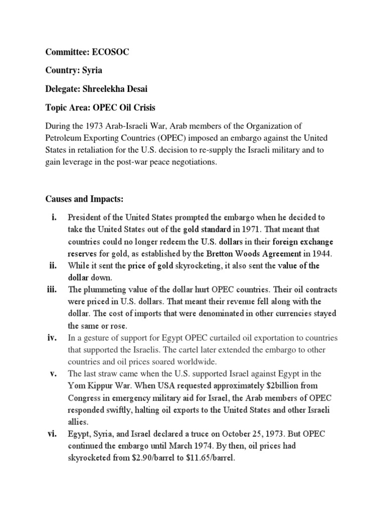 ECOSOC - Syria Position Paper | PDF | Opec | Israel