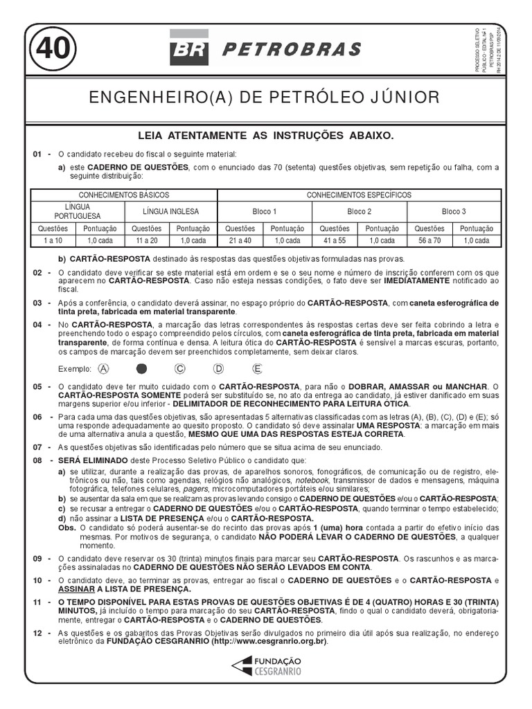 Prova 40 - Engenheiro (A) de Petróleo Júnior PDF | PDF | Calor | Flexão ...