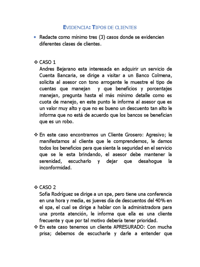 Evidencia Tipos de Cliente | PDF | Crecimiento personal y profesional ...