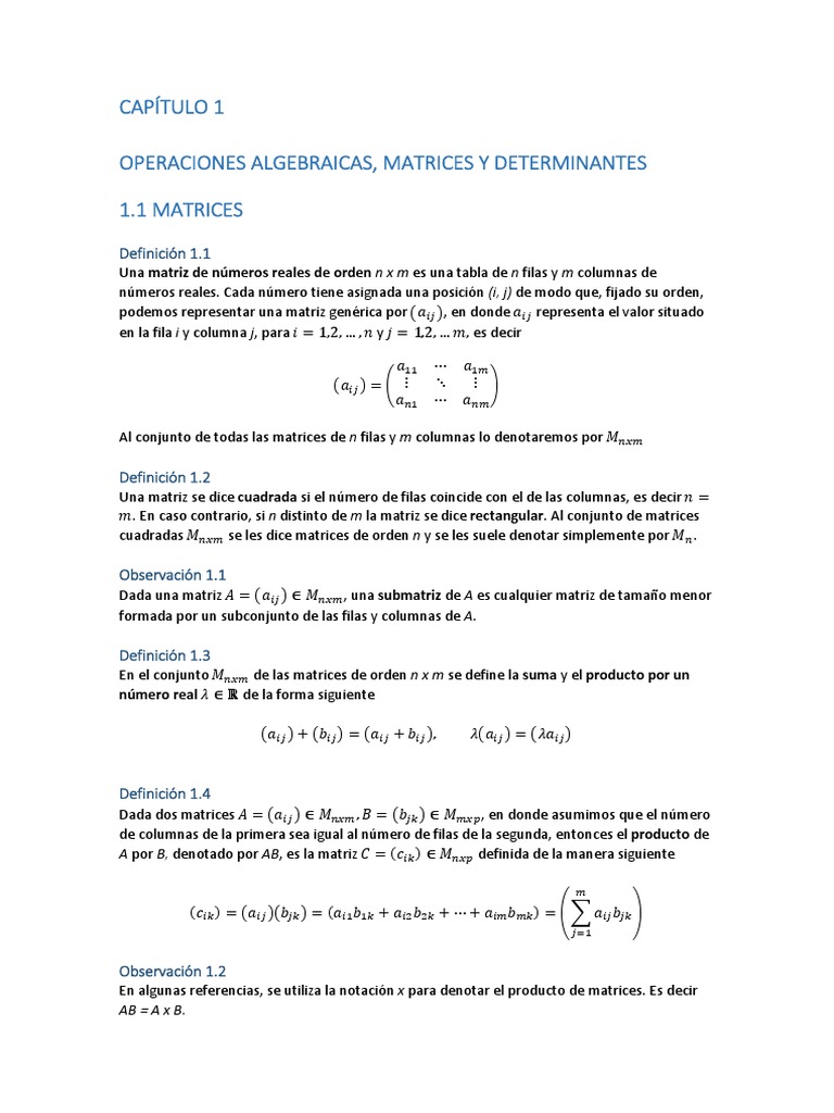 Operaciones y Propiedades de Matrices | PDF | Sistema de ecuaciones ...