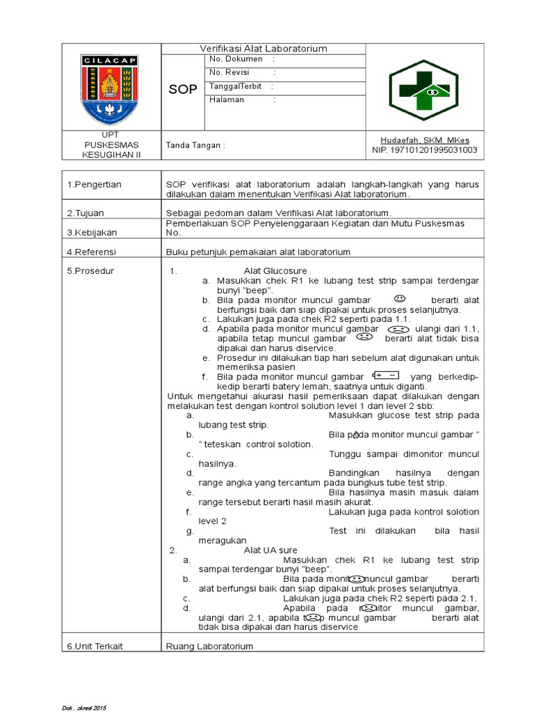 SOP Verifikasi Alat Lab | PDF