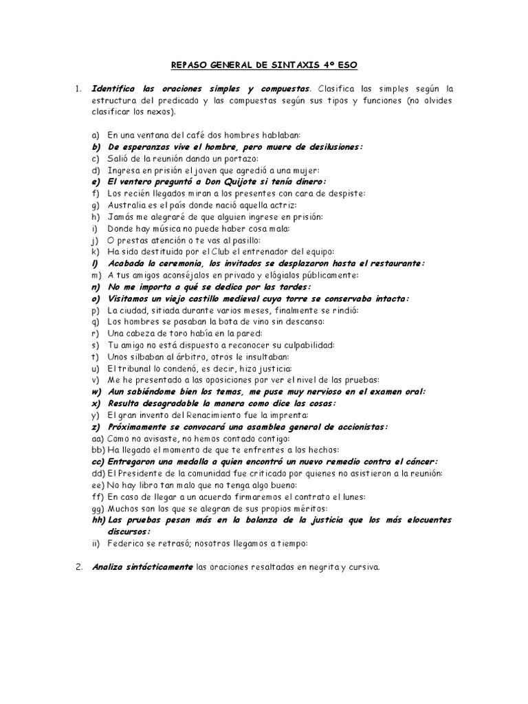 Repaso General de Sintaxis 4 | PDF