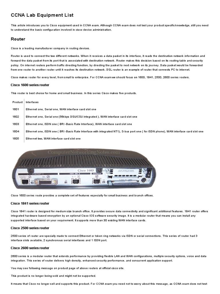 CCNA Lab Equipment List PDF | PDF | Cisco Certifications | Router ... CCNA Lab Equipment List PDF | PDF | Cisco Certifications | Router ...