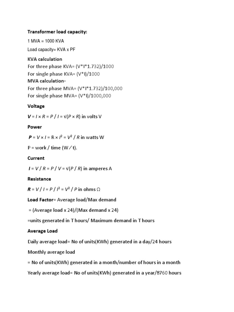 KVA Calculation: Transformer Load Capacity | PDF | Ac Power | Volt