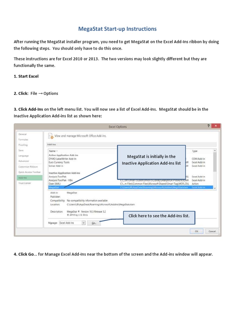 Megastat Start-Up Instructions | PDF