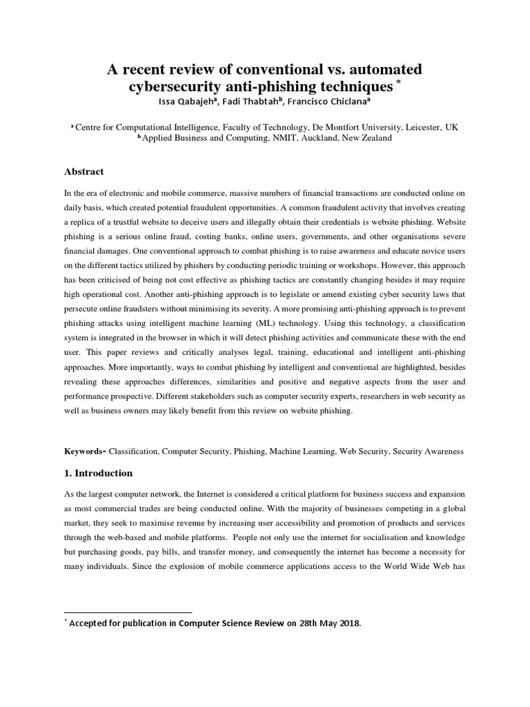 Computer Science Review 2018 | PDF | Phishing | Statistical Classification