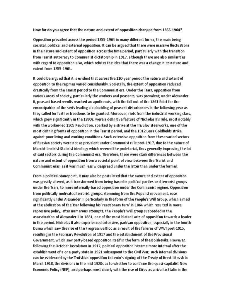 How Far Do You Agree That The Nature and Extent of Opposition Changed ...