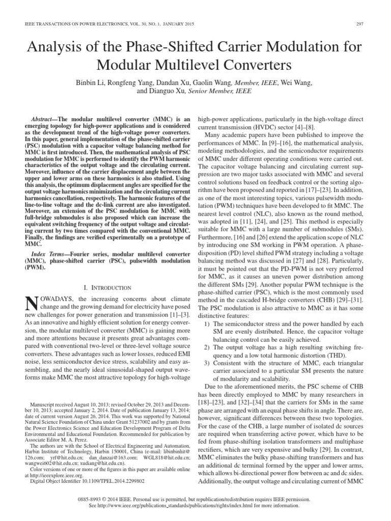 Analysis of The Phase Shifted Carrier Modulation For Modular Multilevel Converters | PDF | Power ...