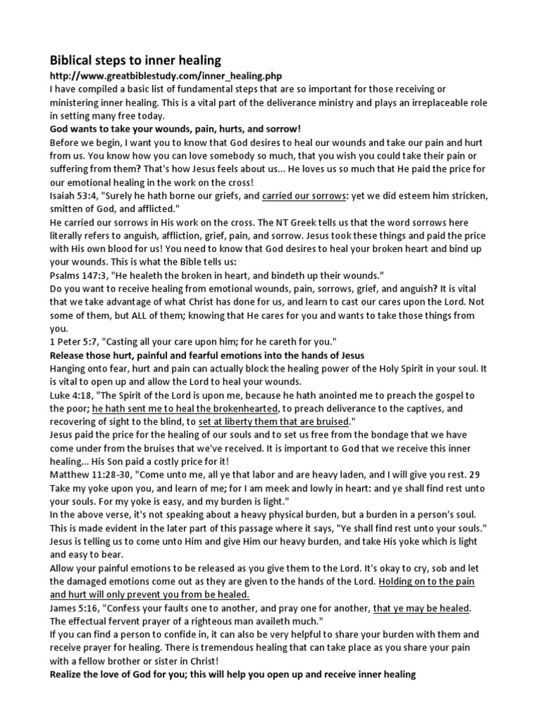 Biblical Steps To Inner Healing | PDF | Deliverance Ministry | Jesus