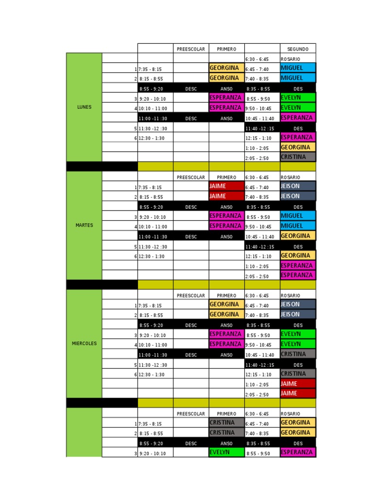 Weekly Preschool Class Schedule | PDF