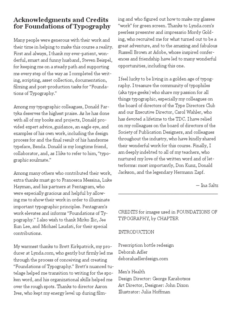 Acknowledgments and Credits For Foundations of Typography | PDF ...