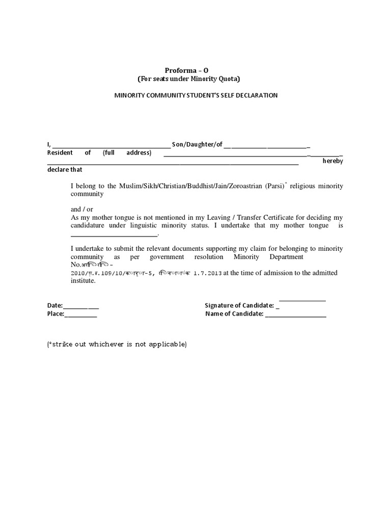 Minority Community Self Declaration Form | PDF