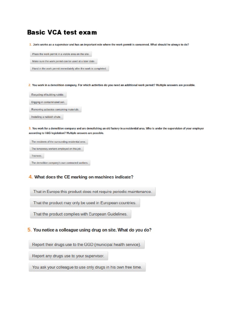 Basic VCA Test Exam1 | PDF | Personal Protective Equipment | Crane ...