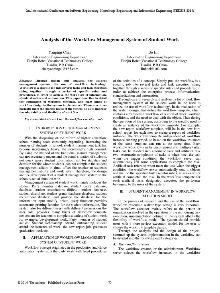 Analysis of The Workflow Management System of Student Work: Yanping ...