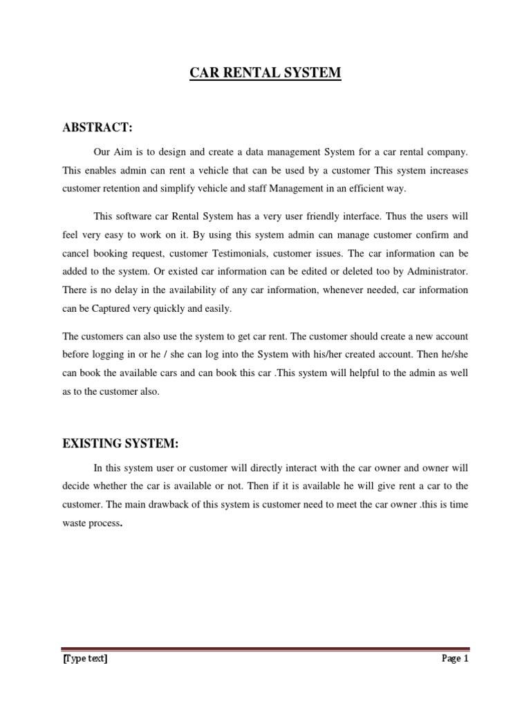 Car Rental System Abstract by Me | PDF | User (Computing) | World Wide Web