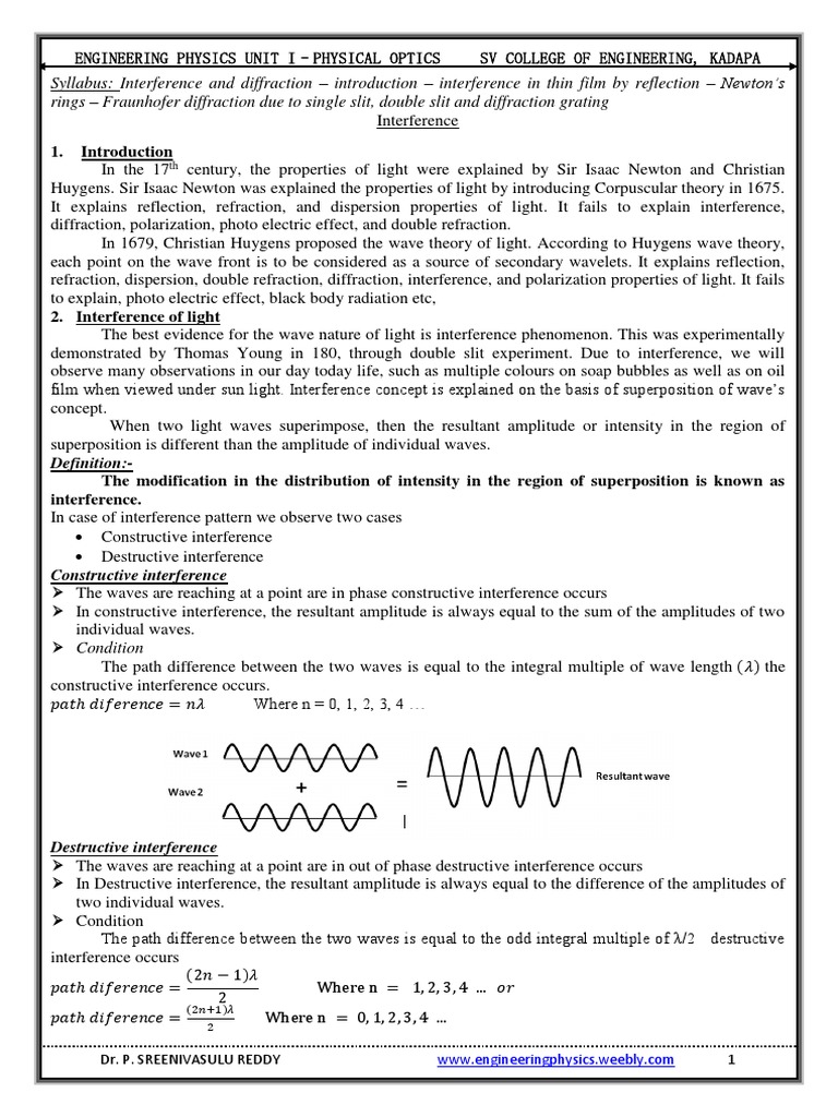 SVCK - Physical Optics | PDF | Diffraction | Waves