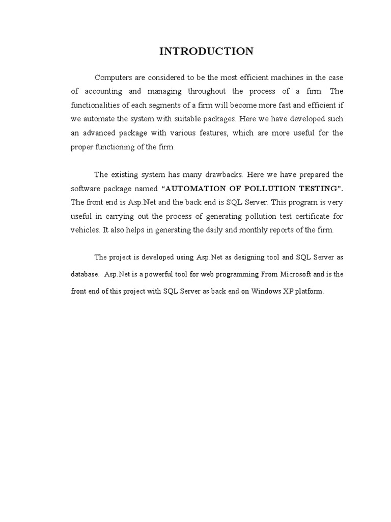 Front End of This Project With SQL Server As Back End On Windows XP ...