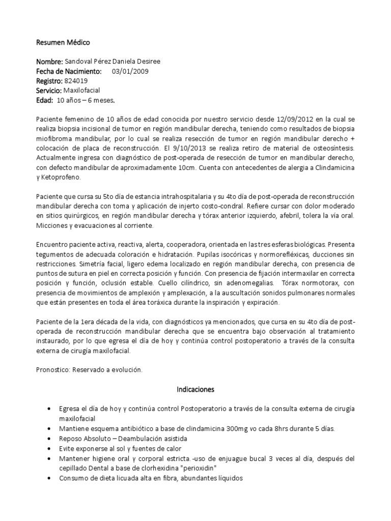 Resumen Medico Daniela Sandoval | PDF | Cirugía Oral y Maxilofacial ...