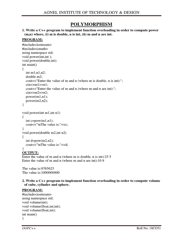 Polymorphism Agnel Institute Of Technology Design Pdf Object