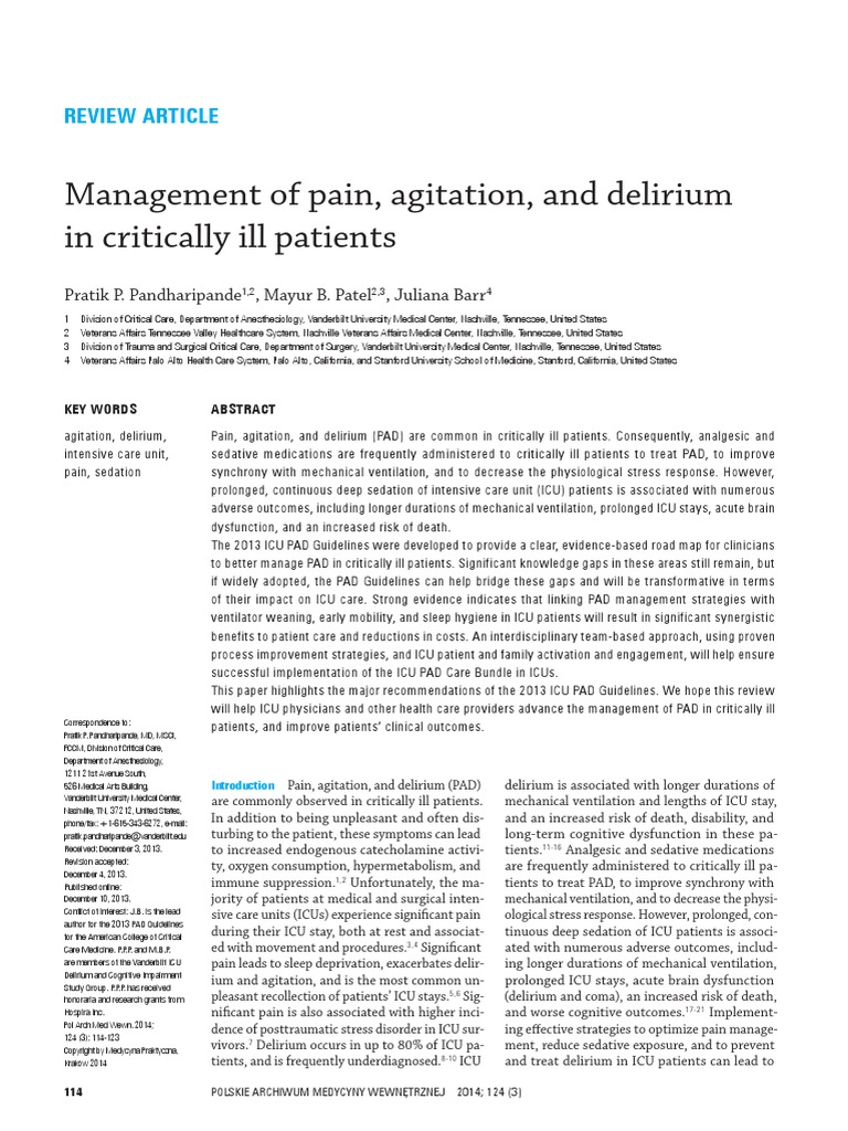 Pain Agitation Delirium | PDF | Intensive Care Unit | Intensive Care ...