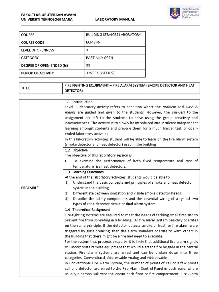 LAB 3_FIRE FIGHTING EQUIPMENT – FIRE ALARM SYSTEM (SMOKE DETECTOR AND ...