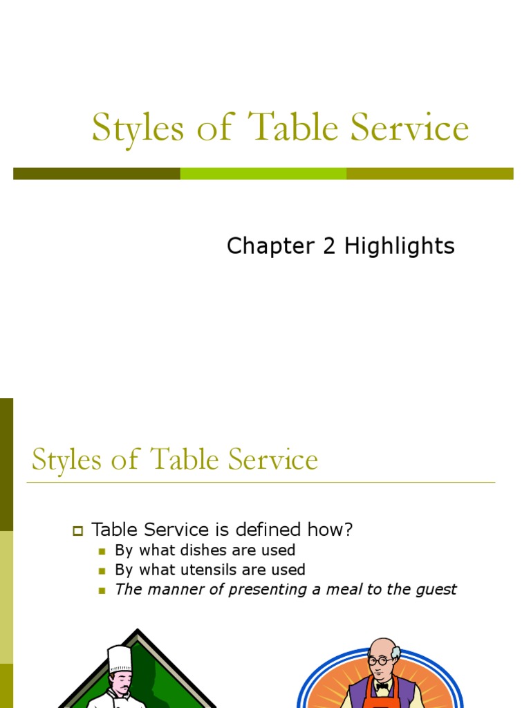 Styles of Table Service: Chapter 2 Highlights | PDF | Menu | Restaurants
