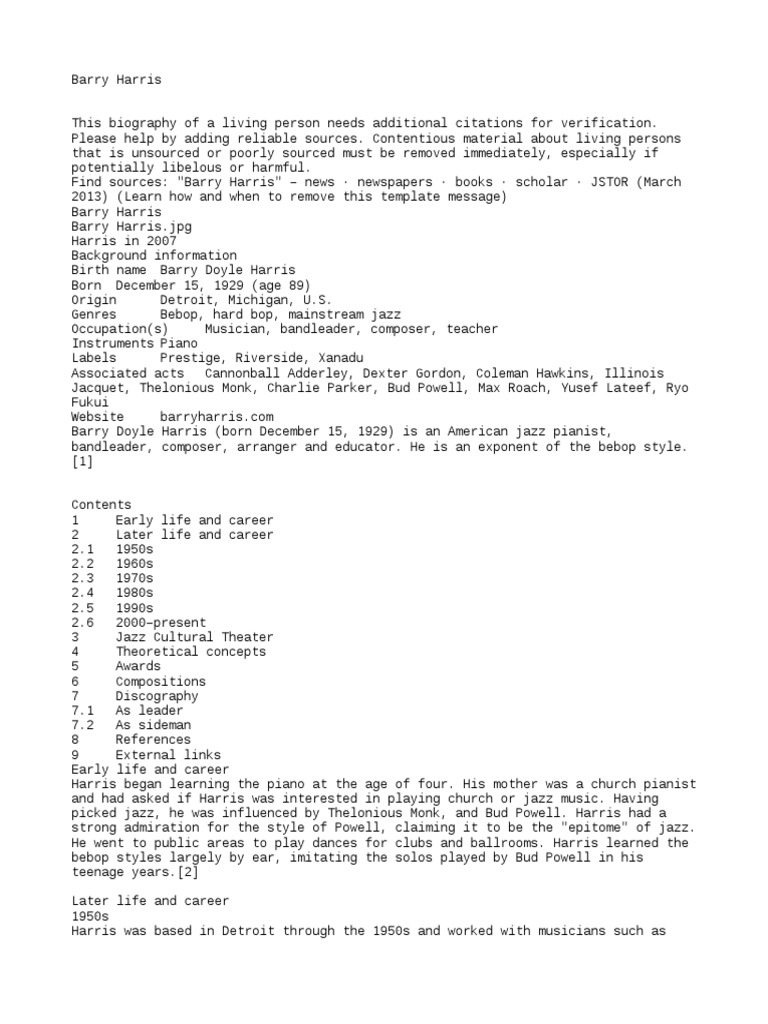 Barry Harris | PDF | American Jazz Musicians | Jazz