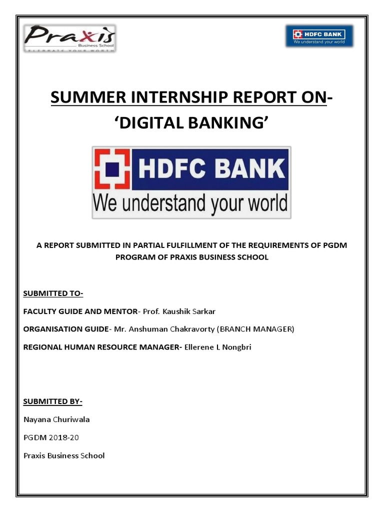 Summer Internship Report On DIGITAL BANKING - HDFC Bank Ltd. | PDF ...