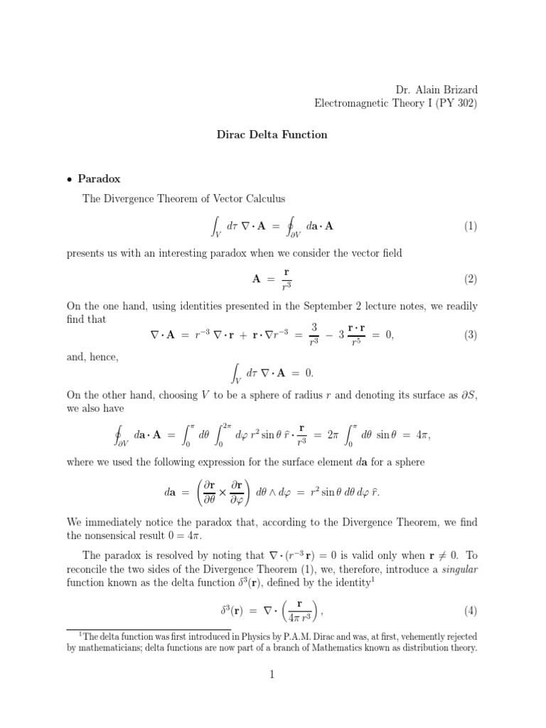 Dirac Delta Function | PDF | Divergence | Sphere