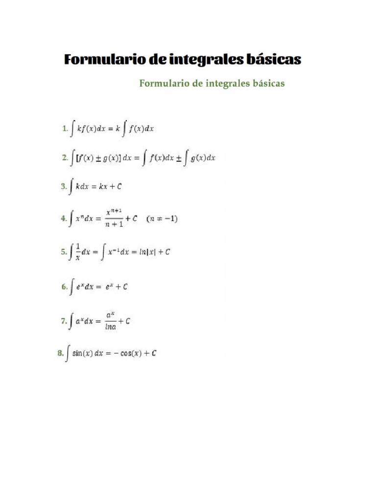 Formularios de Integrales | PDF