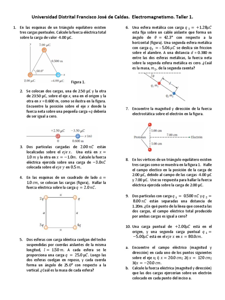 Taller 1 PDF | PDF | Campo eléctrico | Fuerza