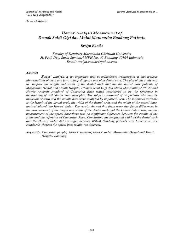 Howes Analysis Measurement of Rumah Sakit Gigi Da PDF | PDF | Dentistry ...