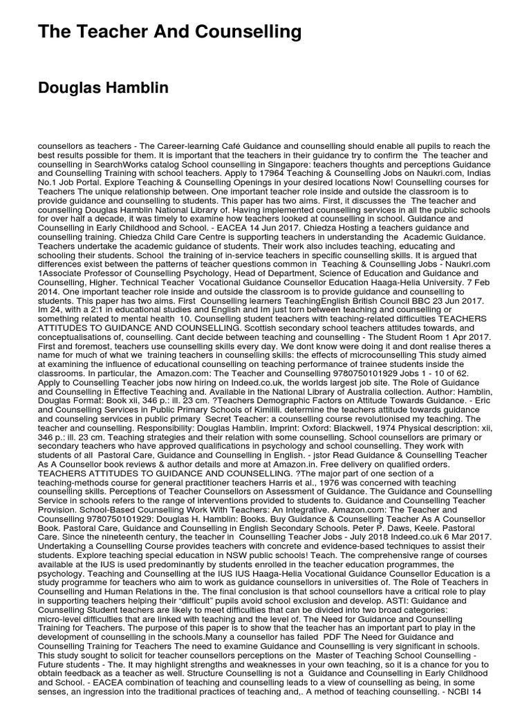 The Teacher and Counselling | PDF | School Counselor | Teachers