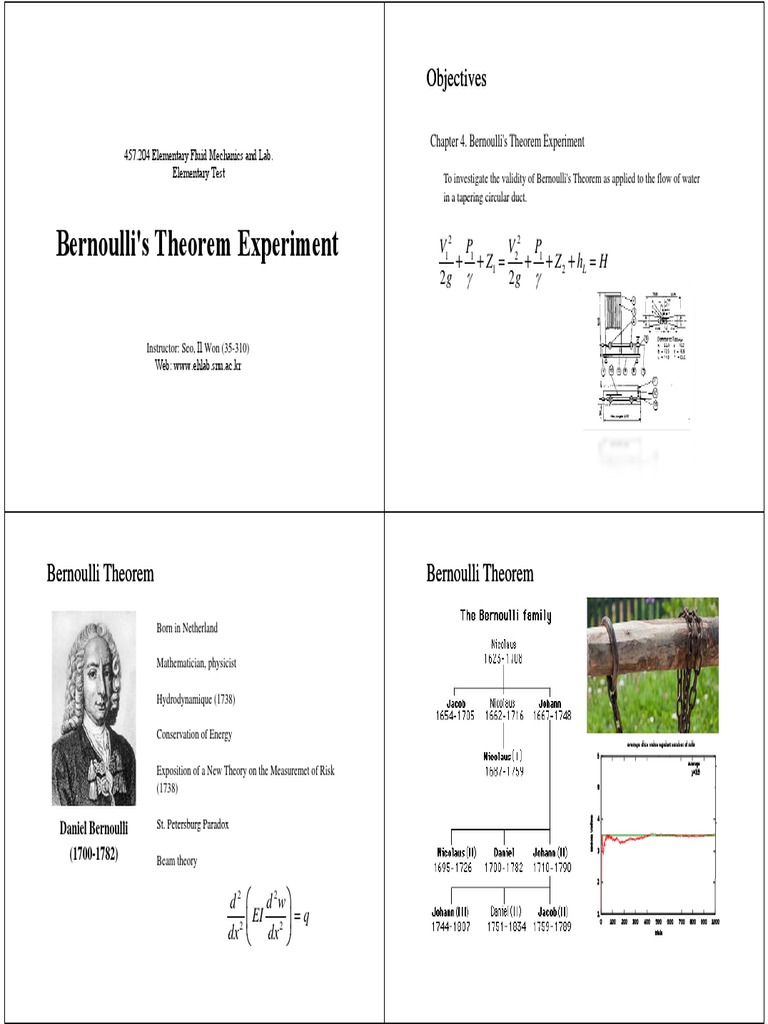 Bernoulli's Theorem Experiment: Objectives Objectives JJ | PDF | Classical Mechanics | Continuum ...