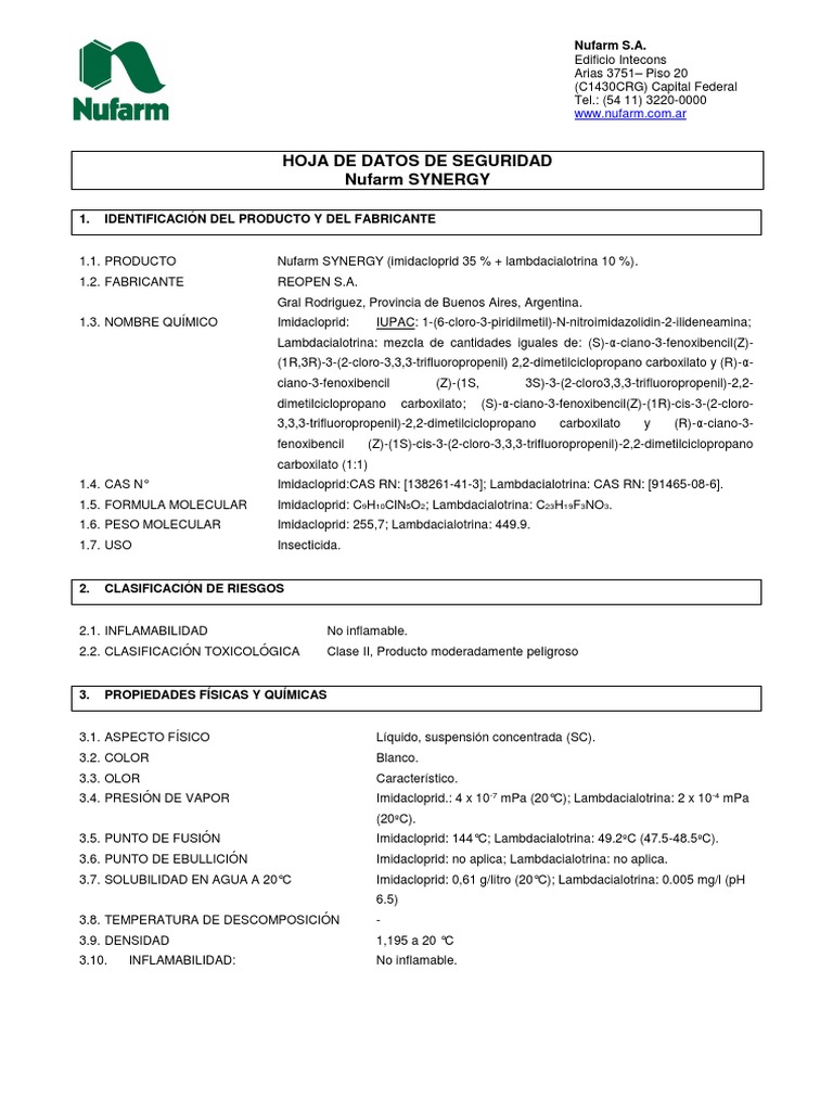 Nufarm SYNERGY Msds | PDF | Contaminación | Agua