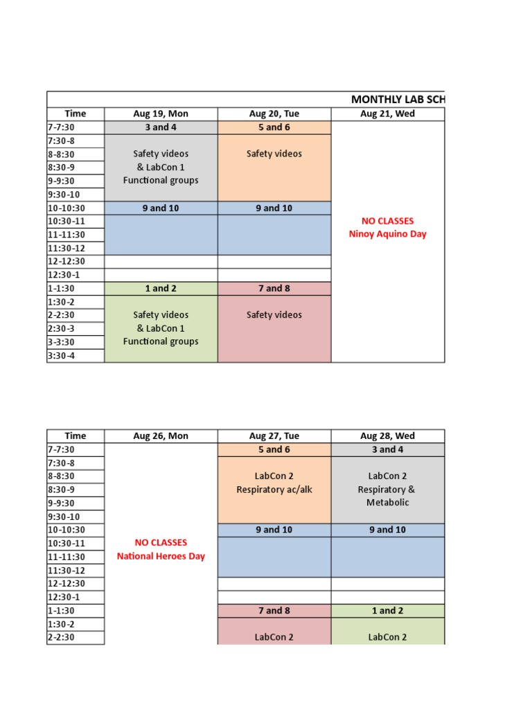 Monthly Lab Schedule Overview | PDF | Intensive Care Medicine ...