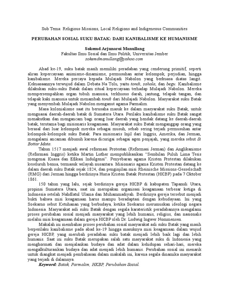 Transformasi Kanibalisme Suku Batak Menuju Humanisme | PDF