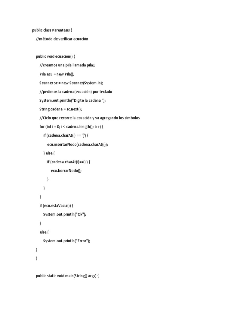 Ejercicio Parentesis en Java | PDF | Informática