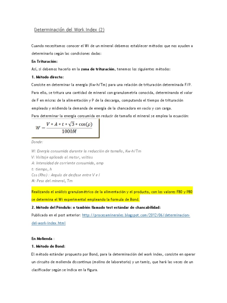 Determinación Del Work Index | PDF | Molino (molienda) | Dureza