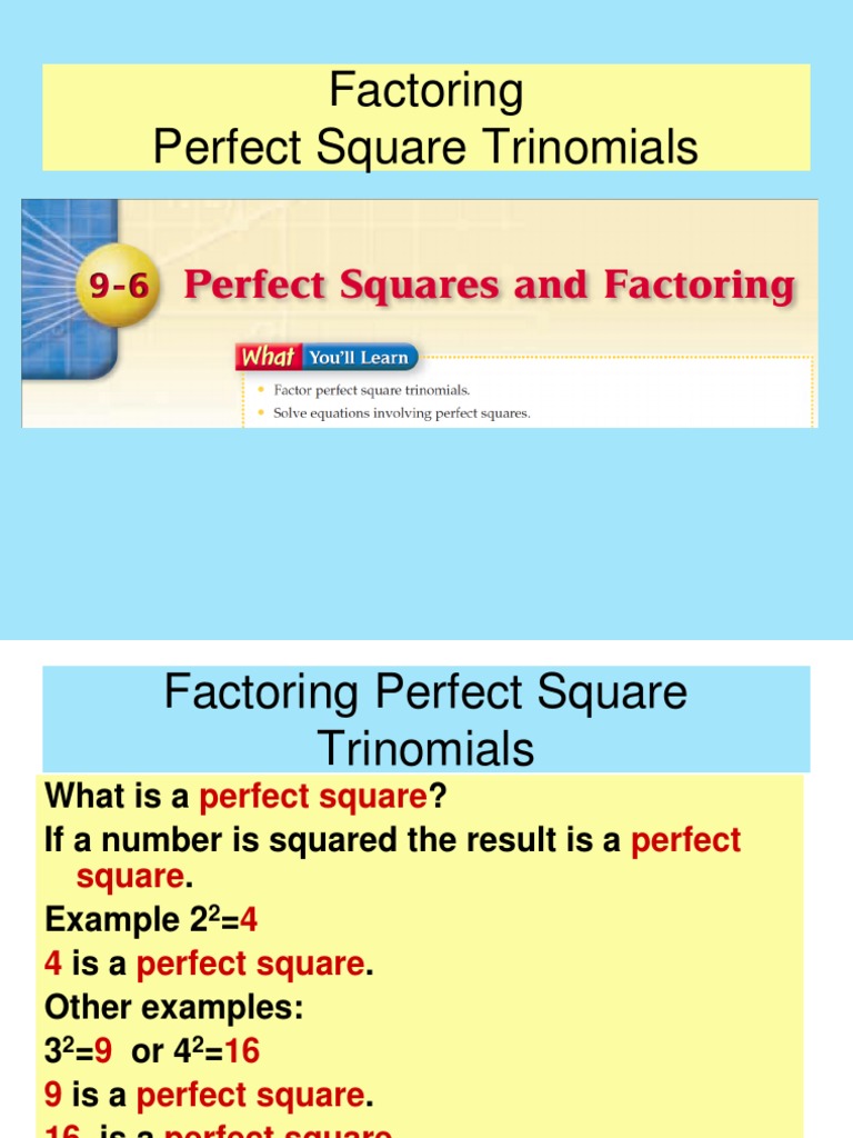 Perfect Square Trinomial | PDF | Factorization | Mathematical Notation