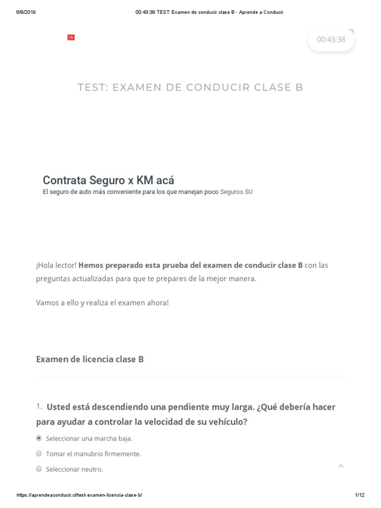 00 - 44 - 27 TEST - Examen de Conducir Clase B - Aprende A Conducir ...