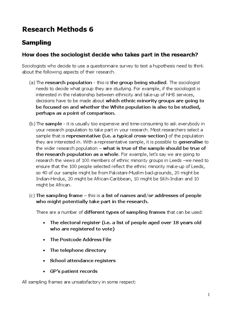 Research Methods 6: Sampling | Download Free PDF | Sampling (Statistics) | Randomness