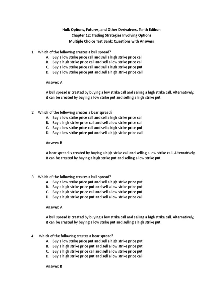 Hull OFOD10e MultipleChoice Questions and Answers Ch12 | PDF | Put Option | Option (Finance)