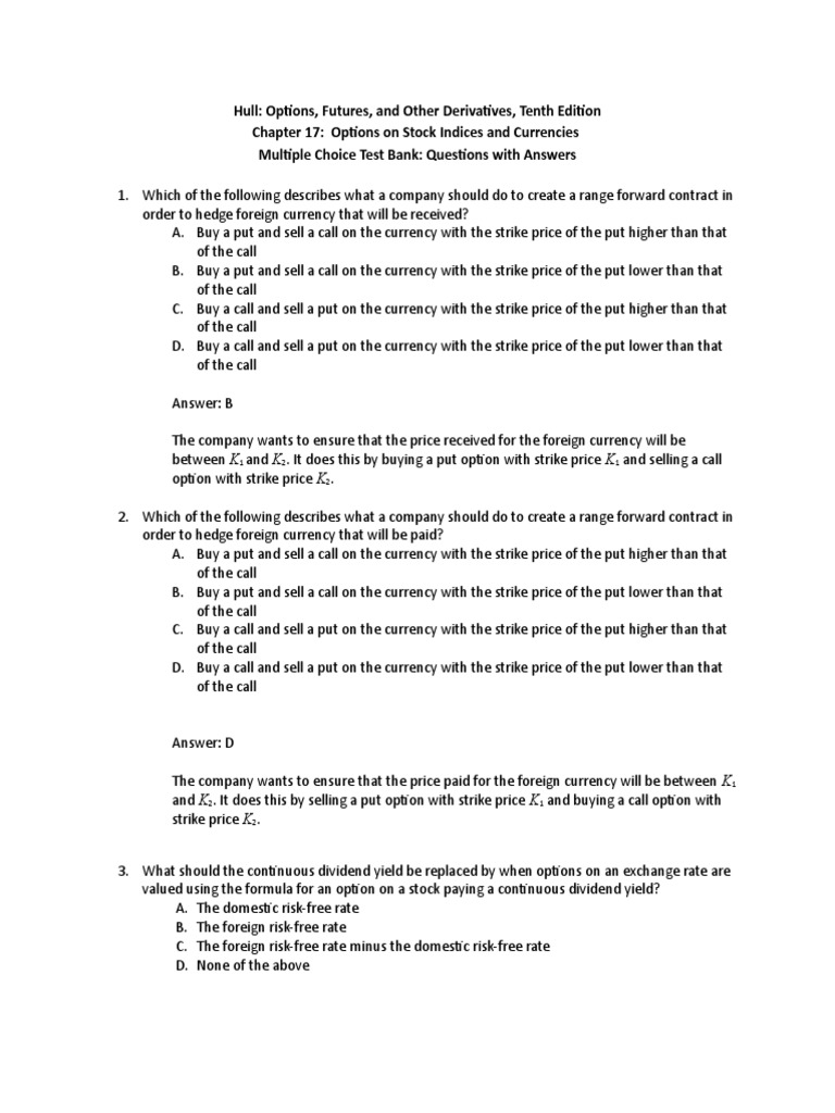 Hull OFOD10e MultipleChoice Questions and Answers Ch17 | Download Free PDF | Put Option | Option ...