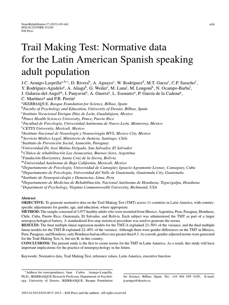 Trail Making Test: Normative Data For The Latin American Spanish ...