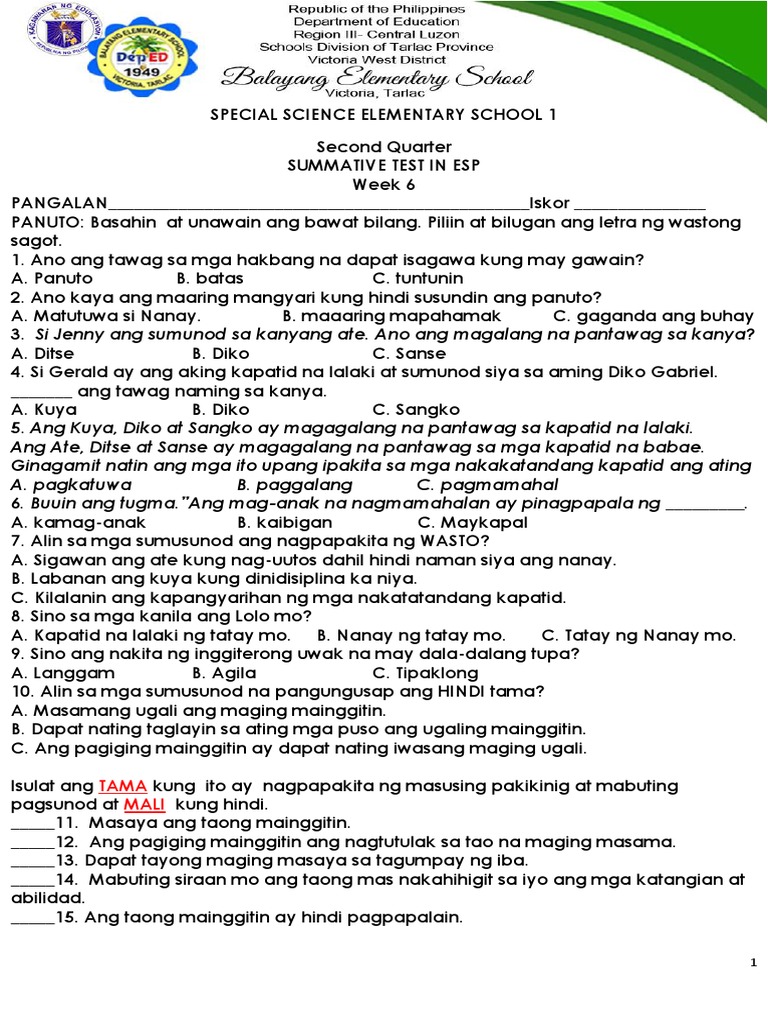 Summative Test Week 6 2nd QTR | PDF