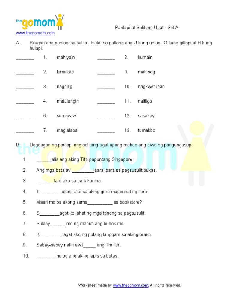 Panlapi at Salitang Ugat Set A PDF | PDF