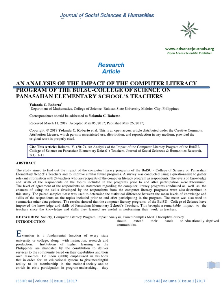 An Analysis of The Impact of The Computer Literacy Program of The Bulsu ...