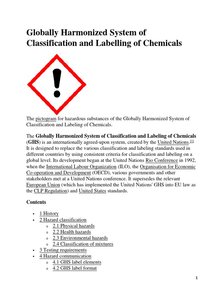 Globally Harmonized System of Classification and Labelling of Chemical1 ...